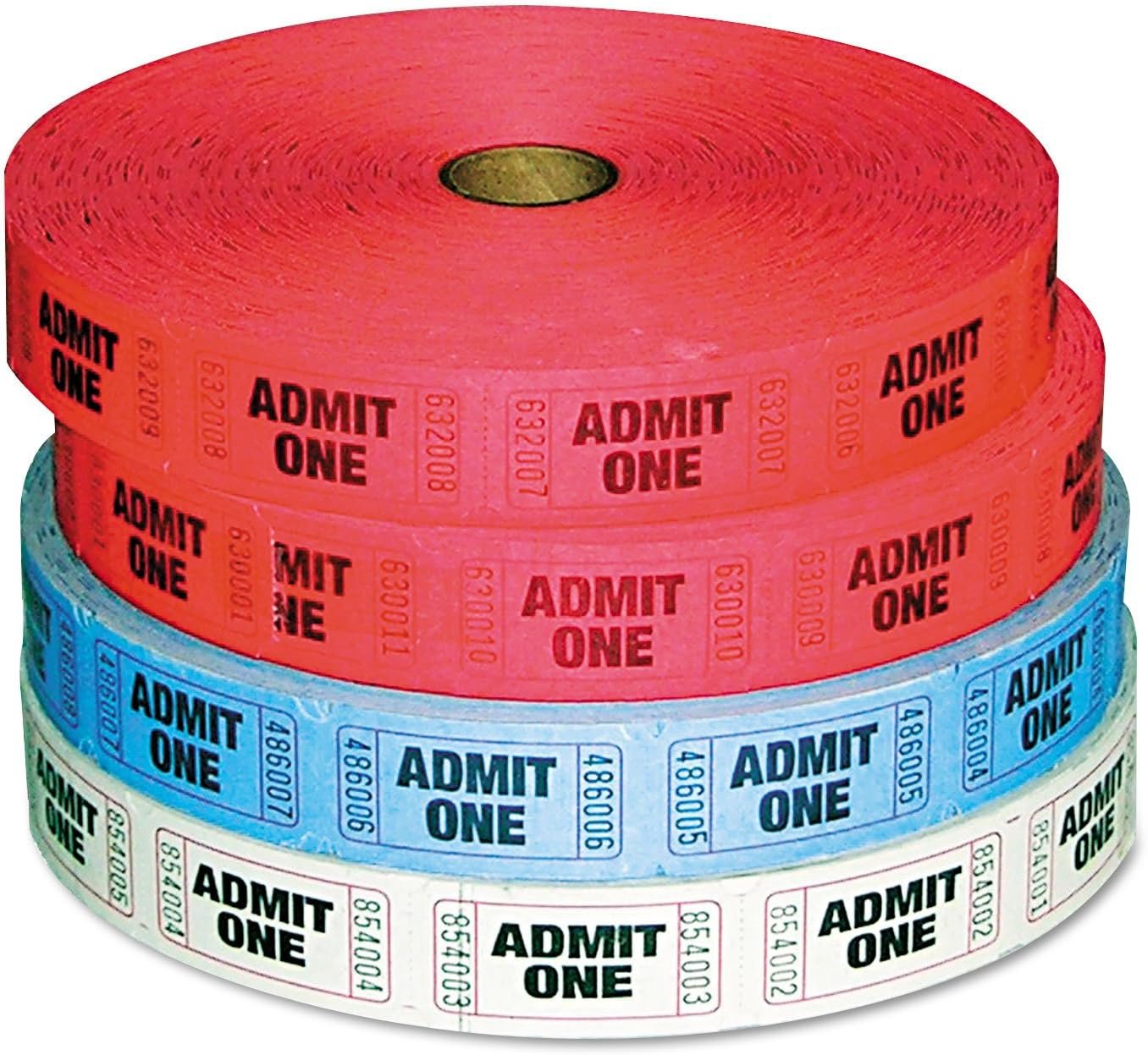 PM Company 59001 Admit-One Ticket Multi-Pack, 4 Rolls, 2 Red, 1 Blue, 1 ...